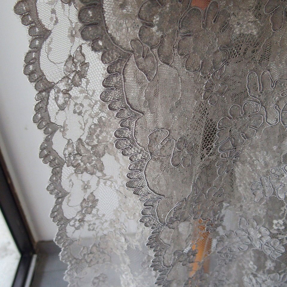Silver grey lace fabric corded lace Alencon scallop edging | Etsy
