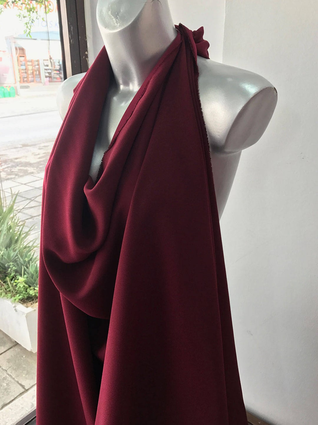 Dark Red, Wine Bordeaux Stretch Crepe Fabric, 2 Way Stretch Pebble ...