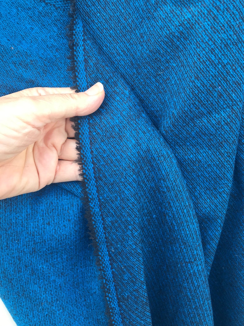 Teal blue on black wool mix fabric diagonal stripe pattern | Etsy