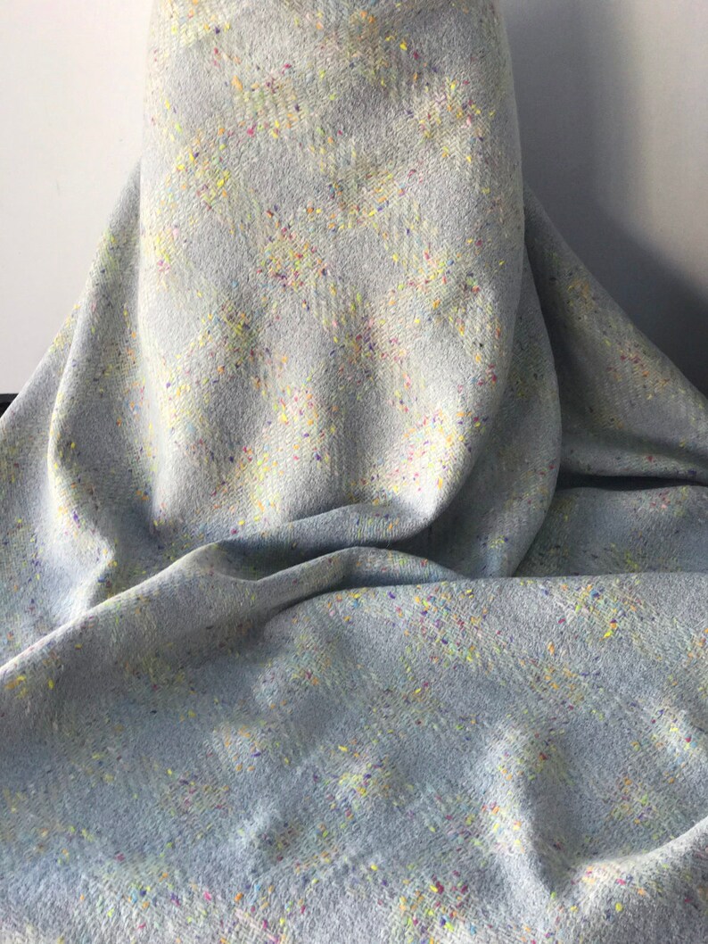 Silver Blue Boucle Tweed Fabric Check Pattern Pure Wool High - Etsy