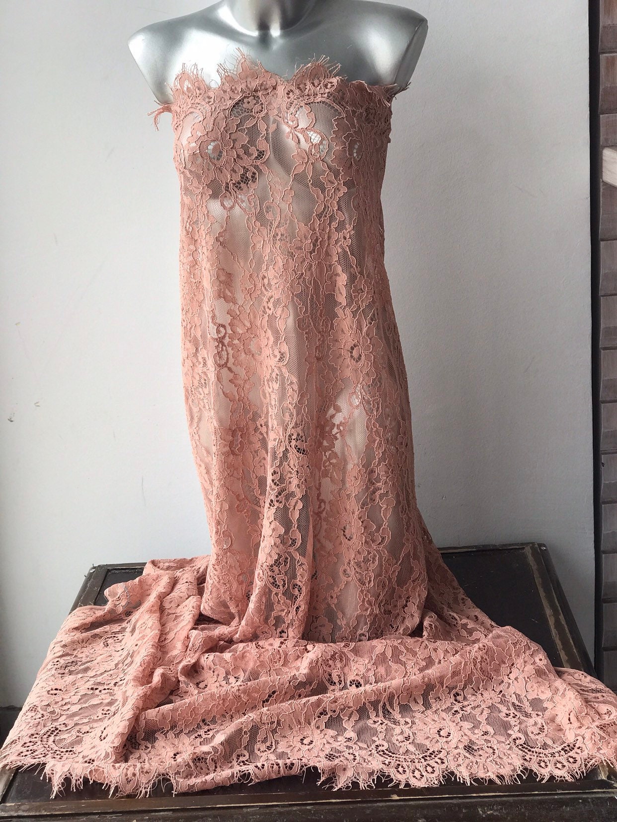 Pink corded lace fabric 1.5 yards piece pink bridal lace | Etsy