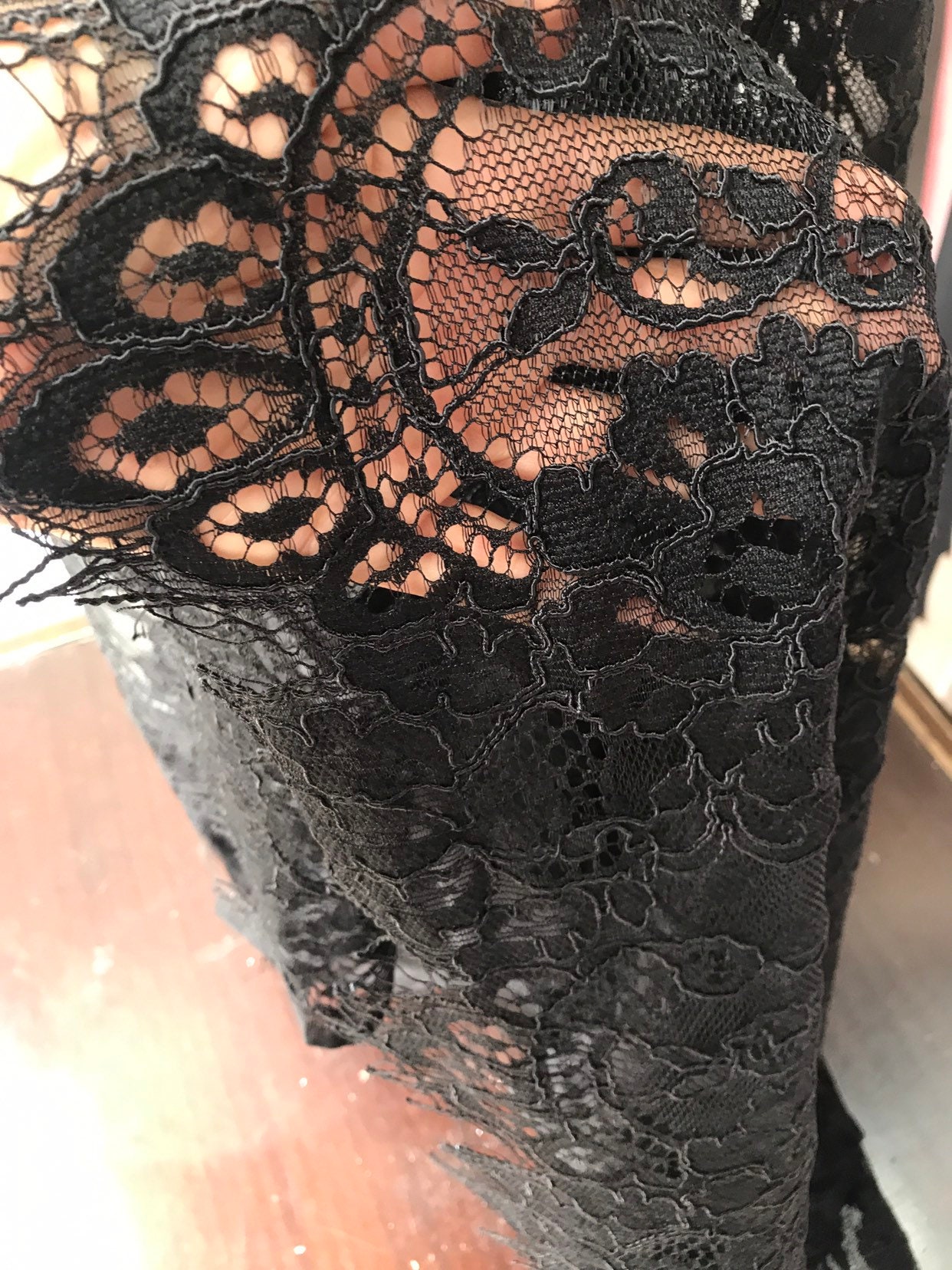 Black corded lace fabric 1.5 yards piece black bridal lace | Etsy