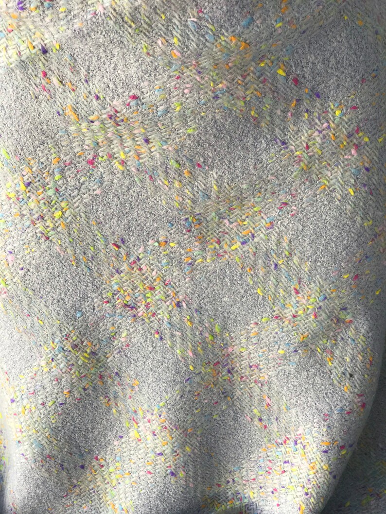 Silver Blue Boucle Tweed Fabric Check Pattern Pure Wool High - Etsy