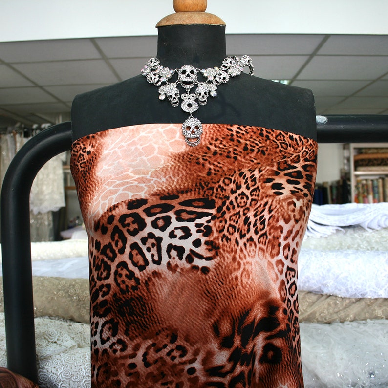 Animal Print Leopard Print Silk Satin Fabric Brown Russet | Etsy