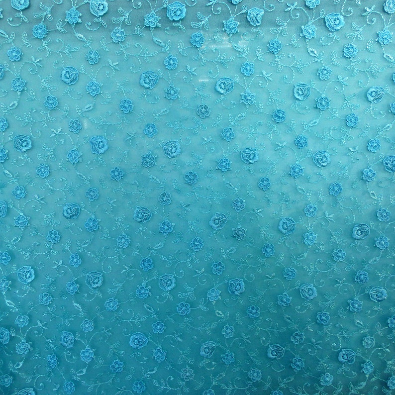 Turquoise Blue Lace Fabric 3d Flowers Embroidery Tulle | Etsy