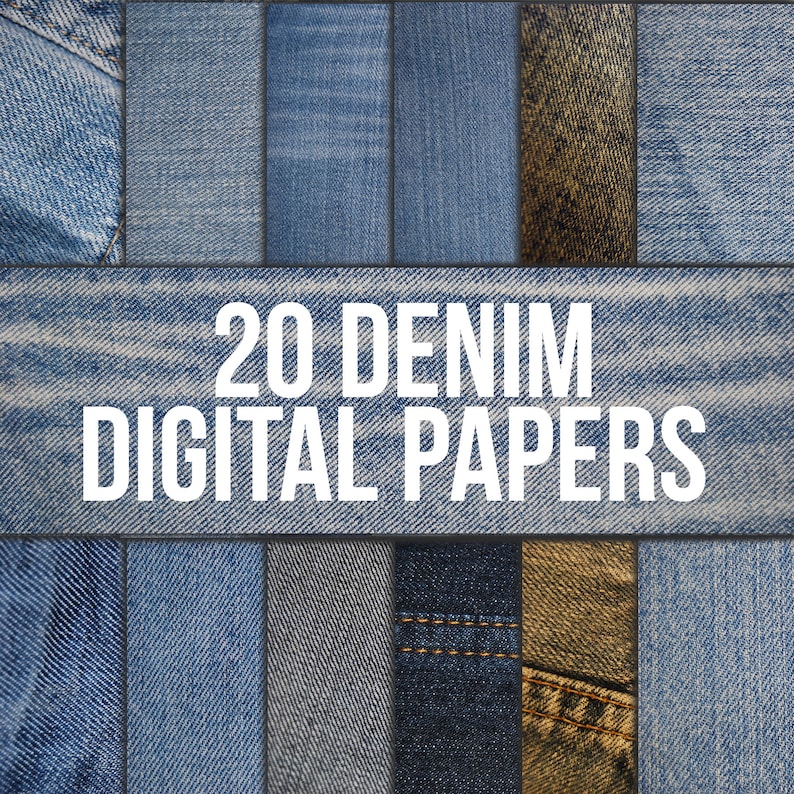 Denim Digital Paper - Denim Textures Digital Paper Pack - 20 Papers - 12in X 12in - Commercial ...