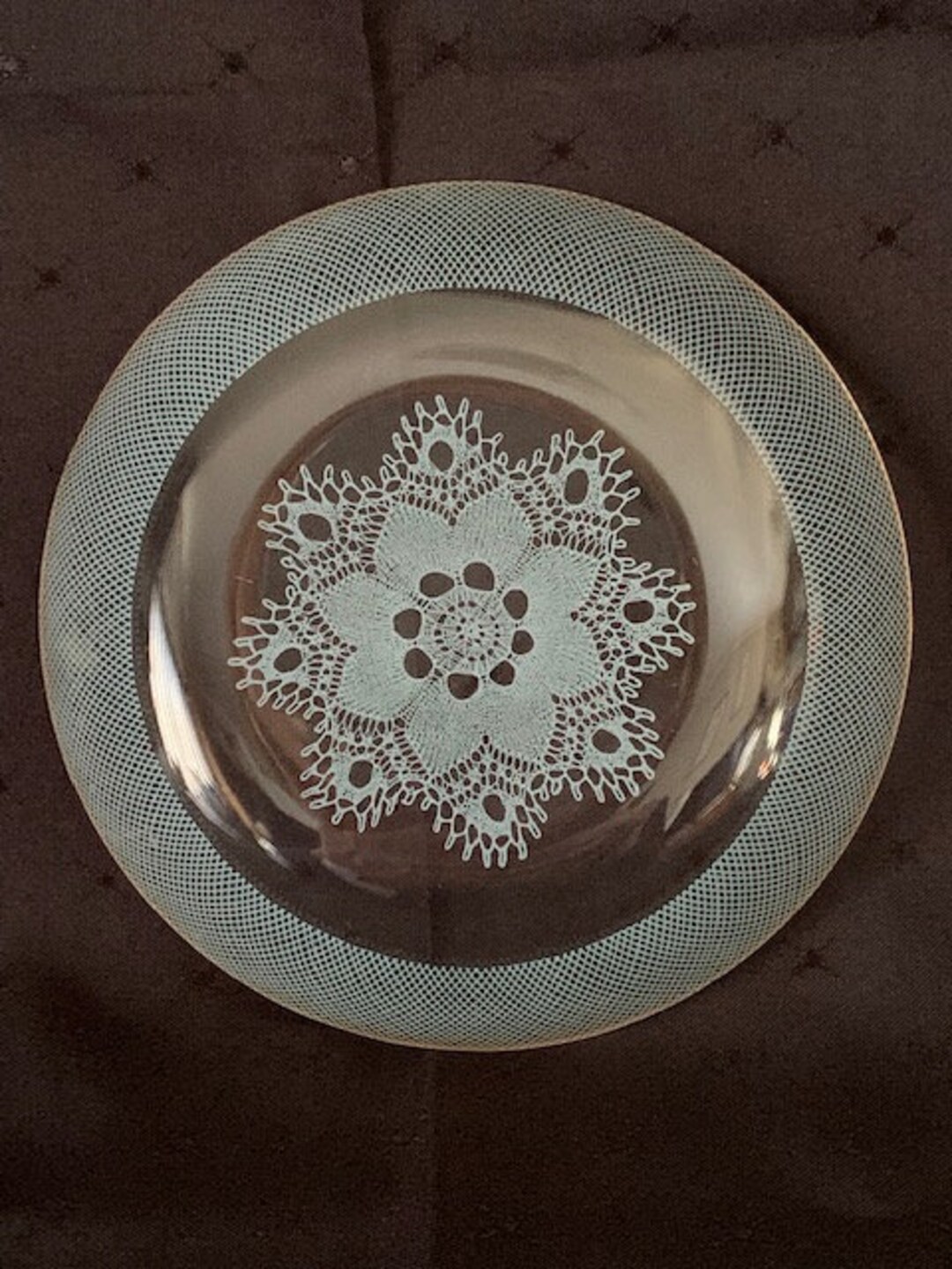 Vintage Chance Glass Lace Doily Pattern Dish. - Etsy