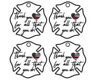 Firefighter Cross Thank You Tag Thin Red Line Heart Flag | Etsy