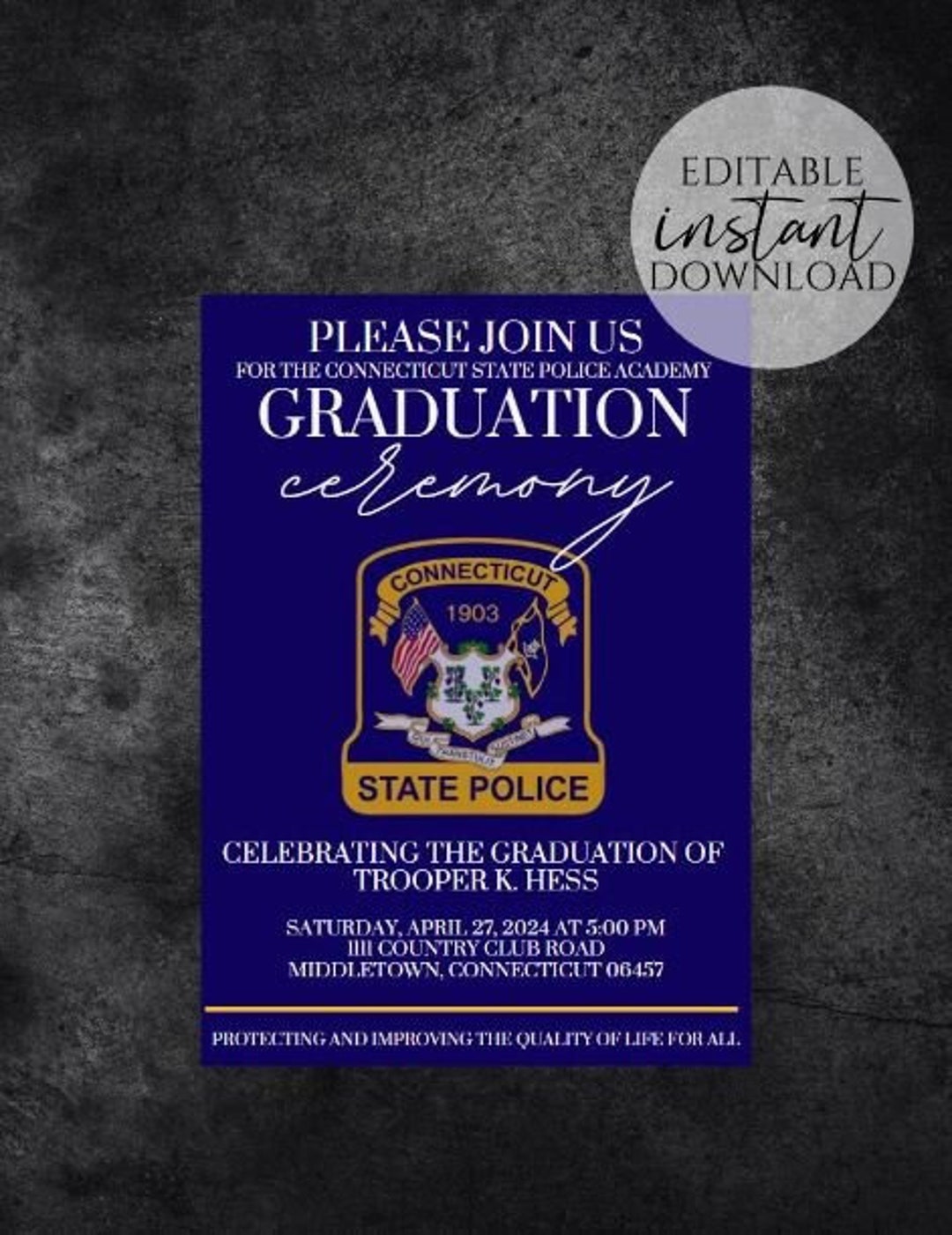 Personalized Connecticut State Police Academy Graduation Invitation ...