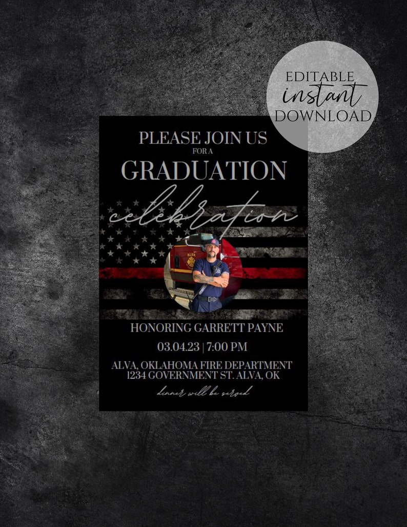Personalized Firefighter Graduation Invitation Template, Graduation ...