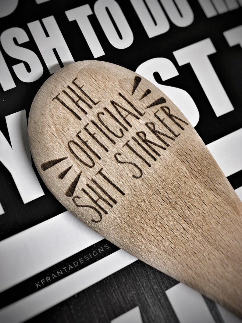 The Official Shit Stirrer Engraved Wooden Spoon Kitchen Decor Gag Gift ...