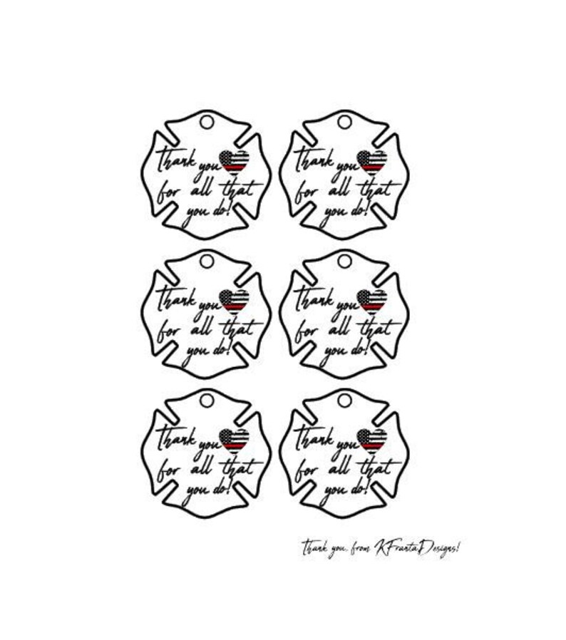Firefighter Cross Thank You Tag Thin Red Line Heart Flag - Etsy