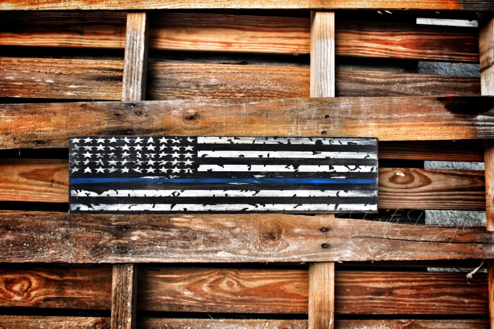 Thin Blue Line American Flag Distressed Wood Sign Police Officer ...