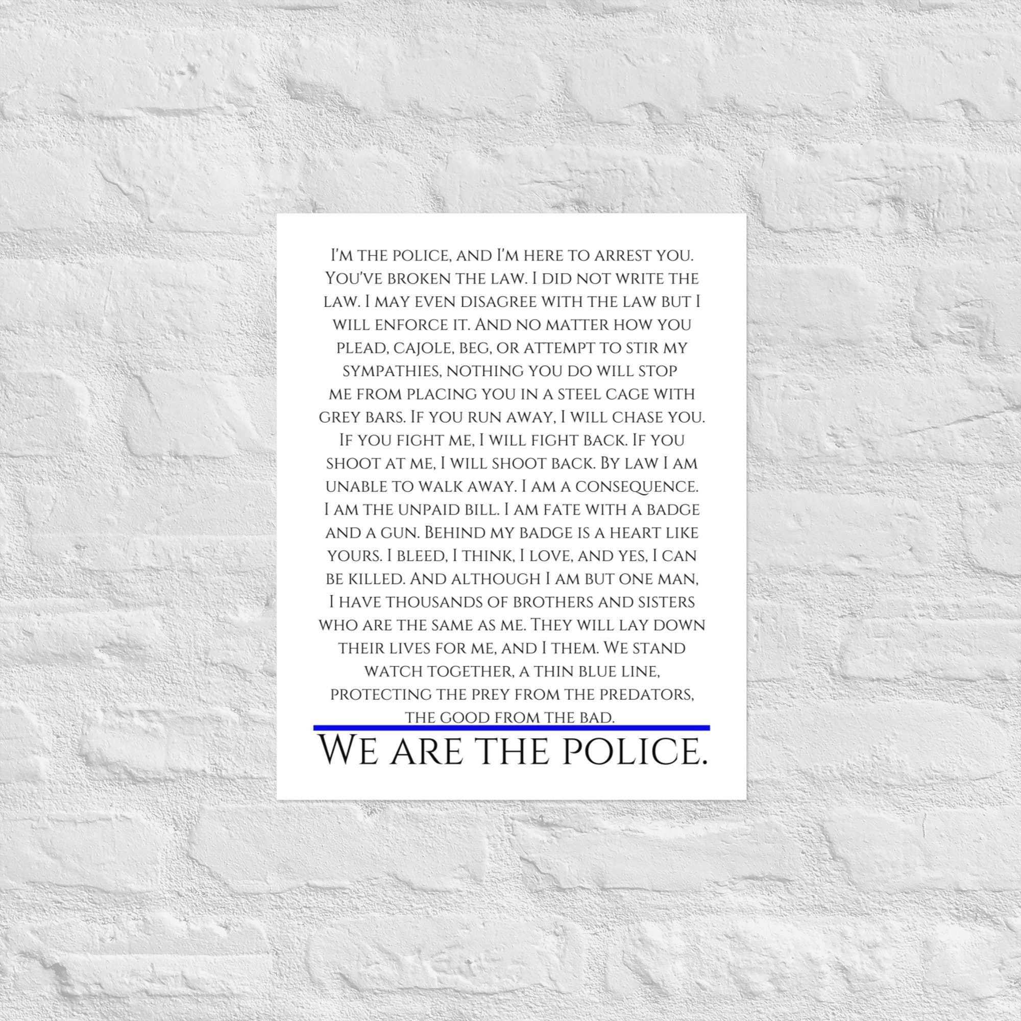 Thin Blue Line We Are the Police End of Watch Quote | Etsy