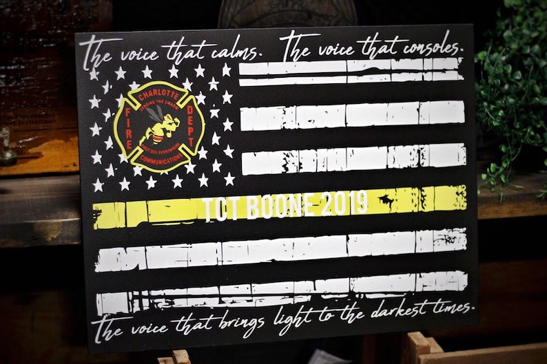 Dispatcher Thin Gold Line American Flag Quote Wood Sign 911 Emergency ...