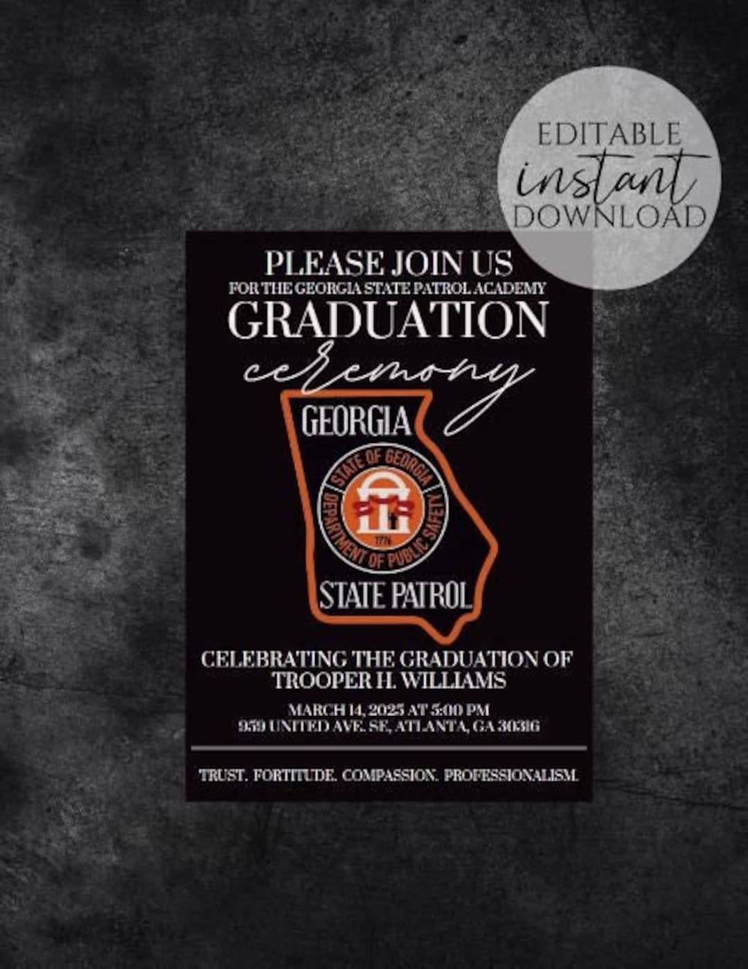 Personalized Georgia State Patrol Academy Graduation Invitation ...