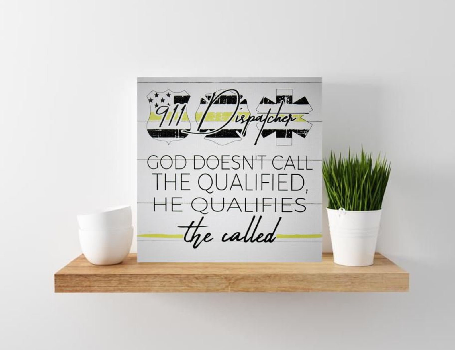 911 Dispatcher Canvas Wall or Shelf Decor Thin Gold Line Art | Etsy