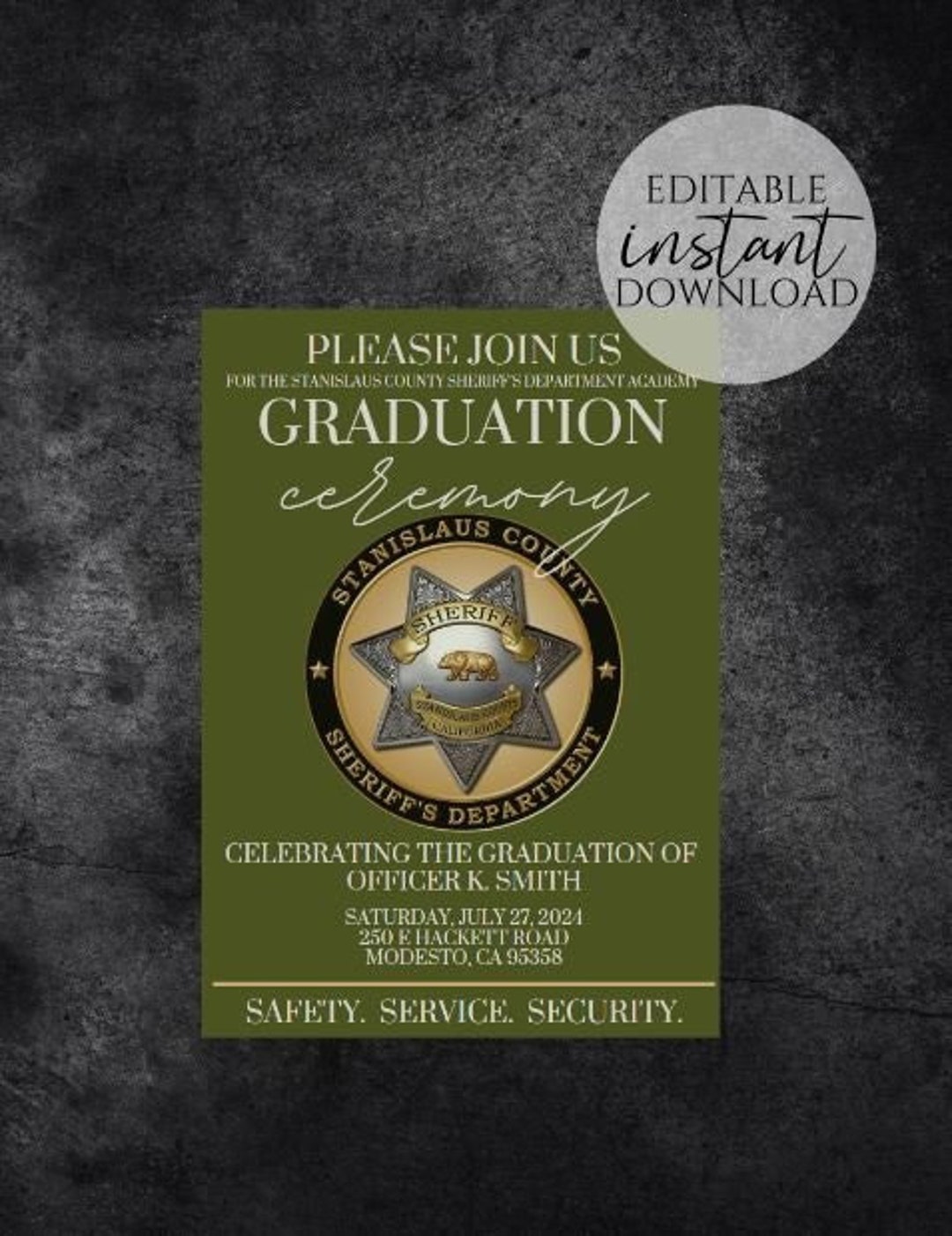 Personalized Stanislaus California Sheriff's Office Academy Graduation ...