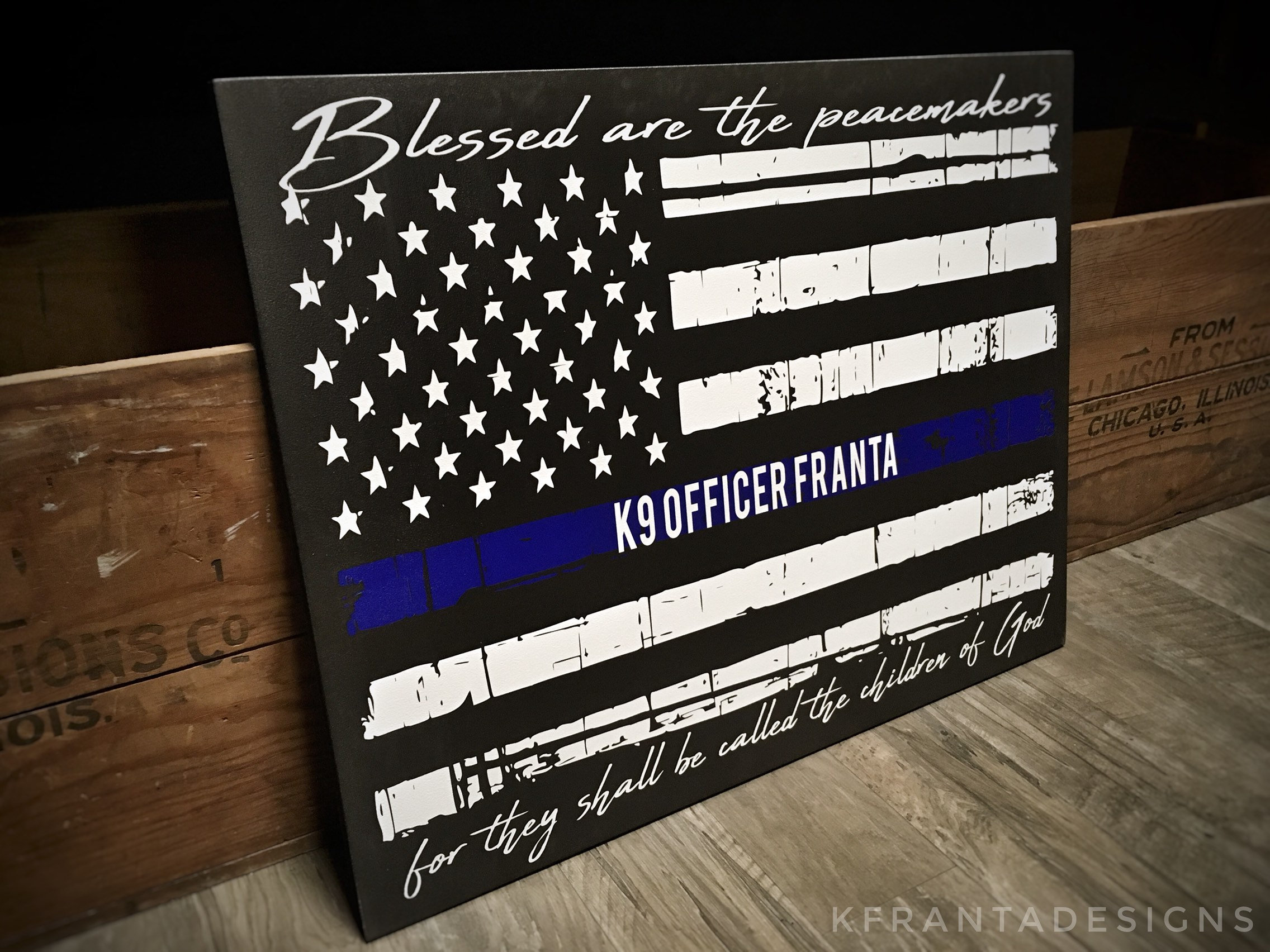 Thin Blue Line American Flag Blessed Are the Peacemakers Wood Sign ...