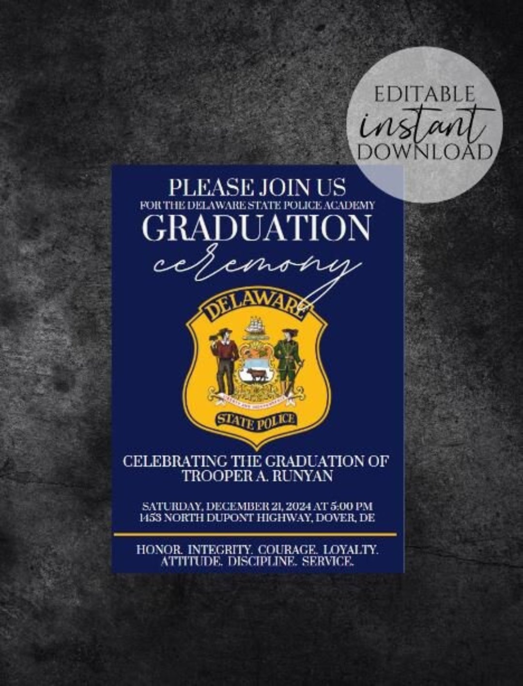 Personalized Delaware State Police Academy Graduation Invitation ...