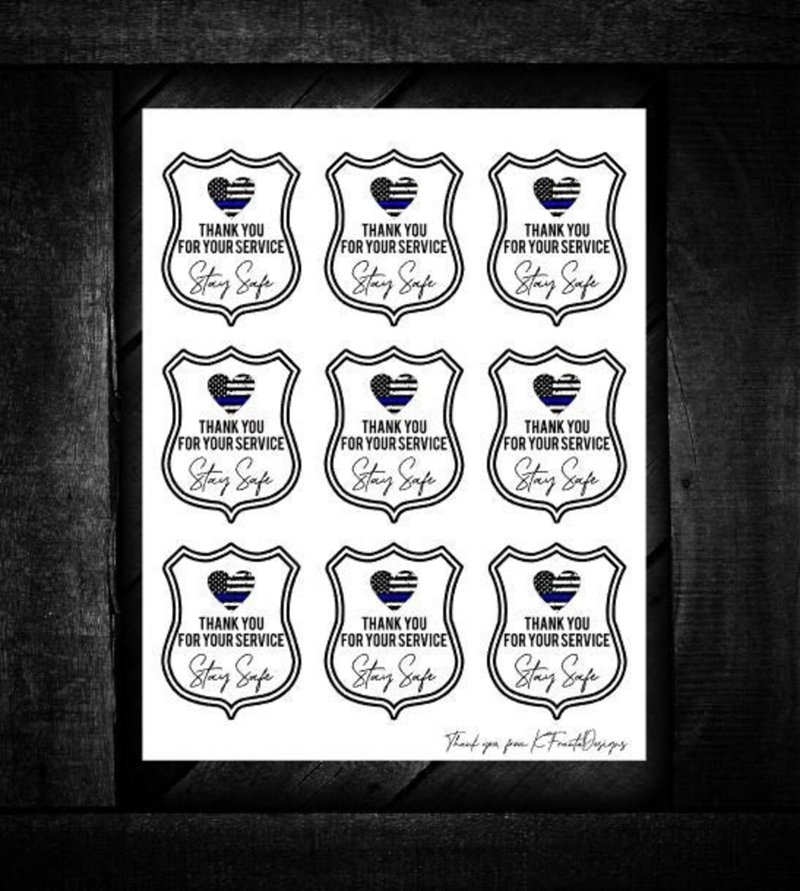 Police Badge Thank You Tag Thin Blue Line Heart Flag Printable - Etsy