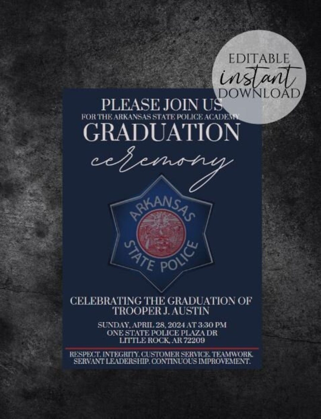 Personalized Arkansas State Police Academy Graduation Invitation ...