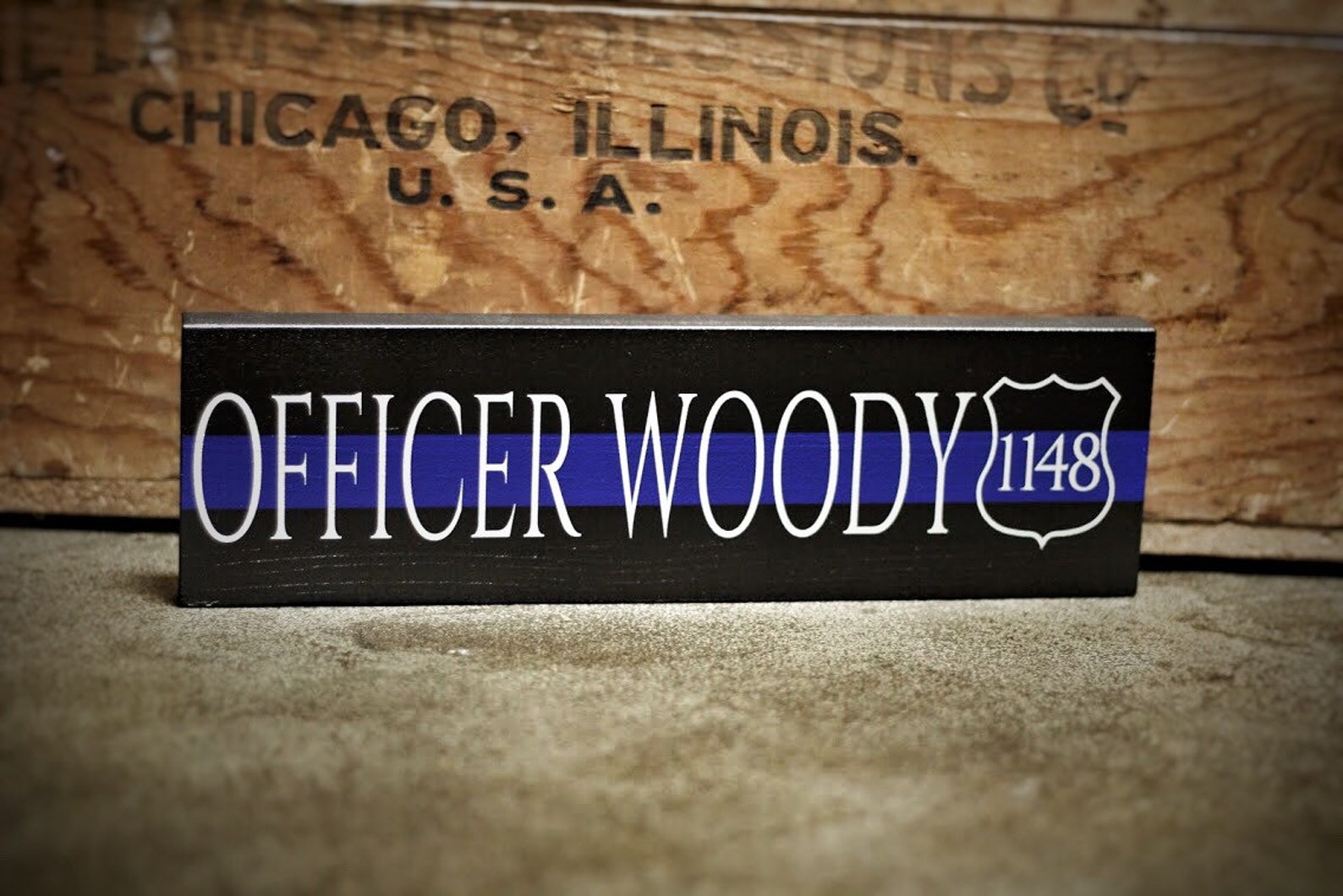 Thin Blue Line Personalized Wood Sign Desk Plaque Name K9 | Etsy