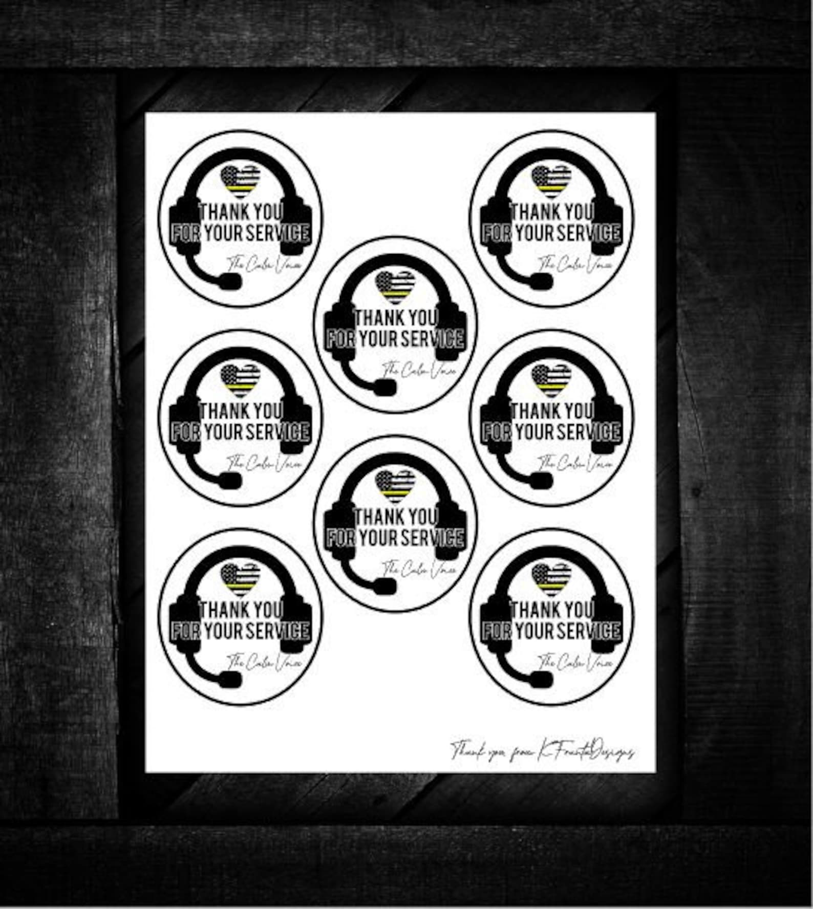 Dispatcher Thin Gold Line Headset Thank You Tag Heart Flag Printable ...