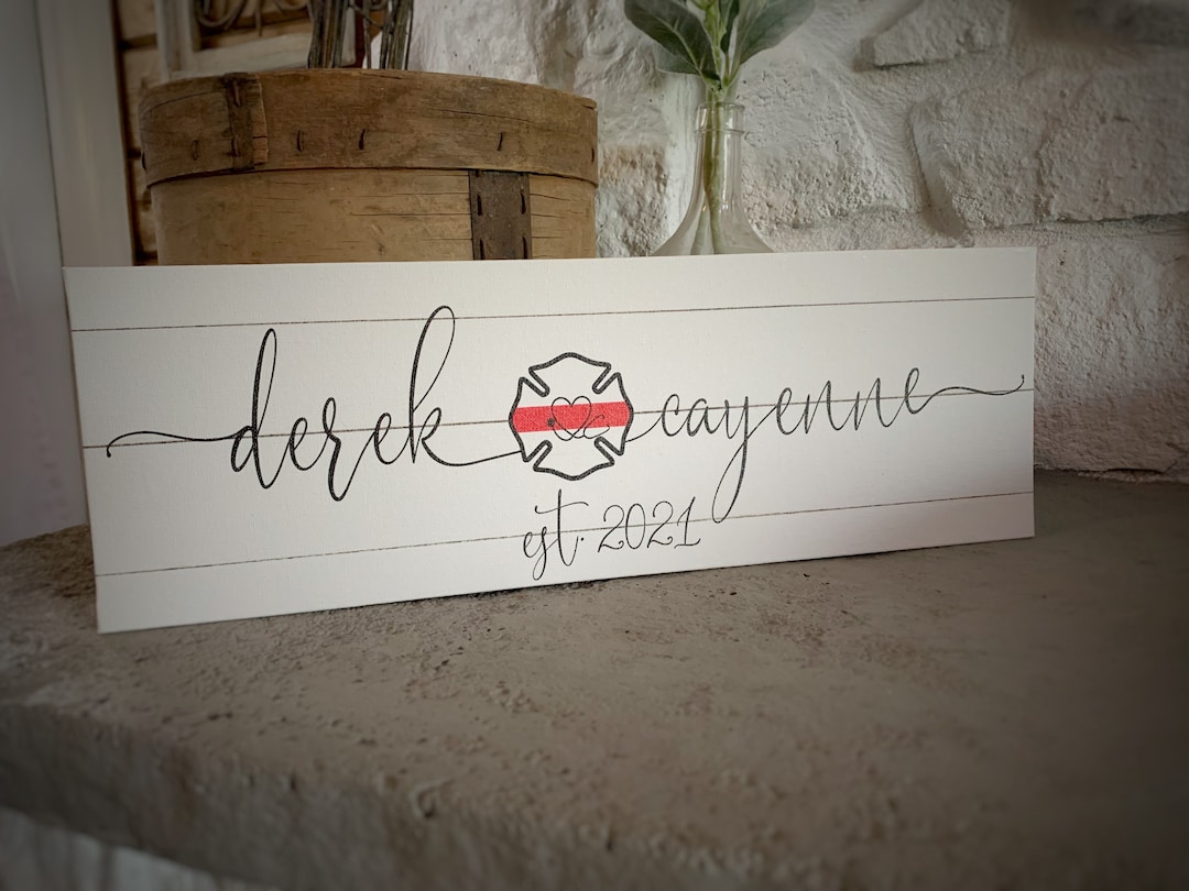 Firefighter Couple Personalized Canvas Thin Red Line Wall Decor Sign ...