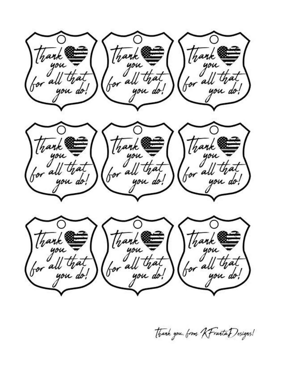 Correctional Officer Badge Thank You Tag Thin Grey Silver Line - Etsy