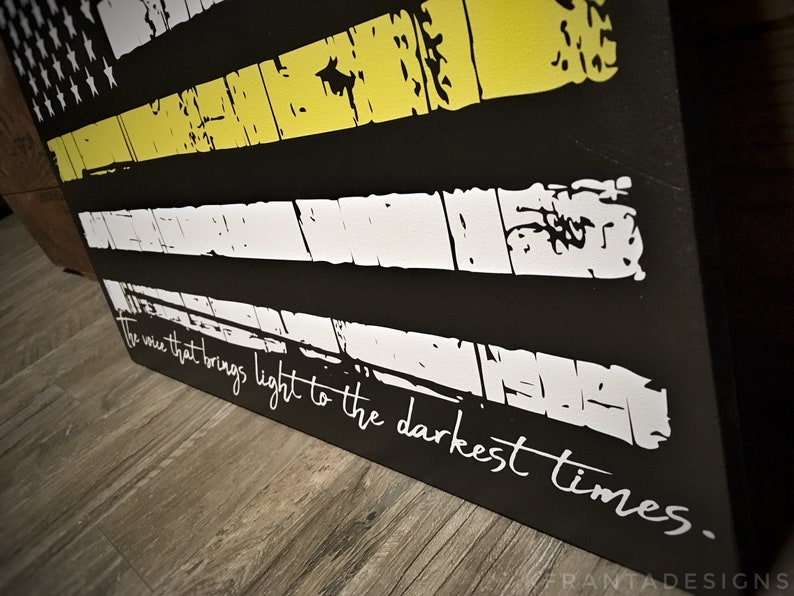 Dispatcher Thin Gold Line American Flag Quote Wood Sign 911 Emergency ...