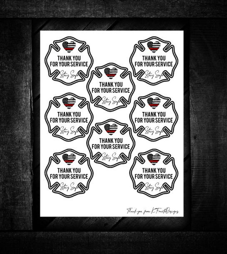 Firefighter Cross Thank You Tag Thin Red Line Heart Flag Printable Gift ...