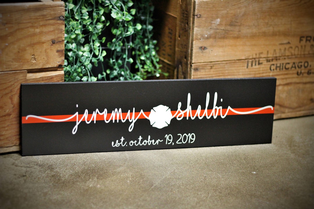 Thin Red Line Personalized Couple First Name Wood Sign Firefighter ...