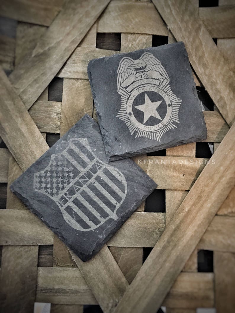 Law Enforcement Thin Blue Line Personalized Slate Coaster Set - Etsy