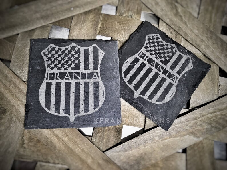 Law Enforcement Thin Blue Line Personalized Slate Coaster Set | Etsy