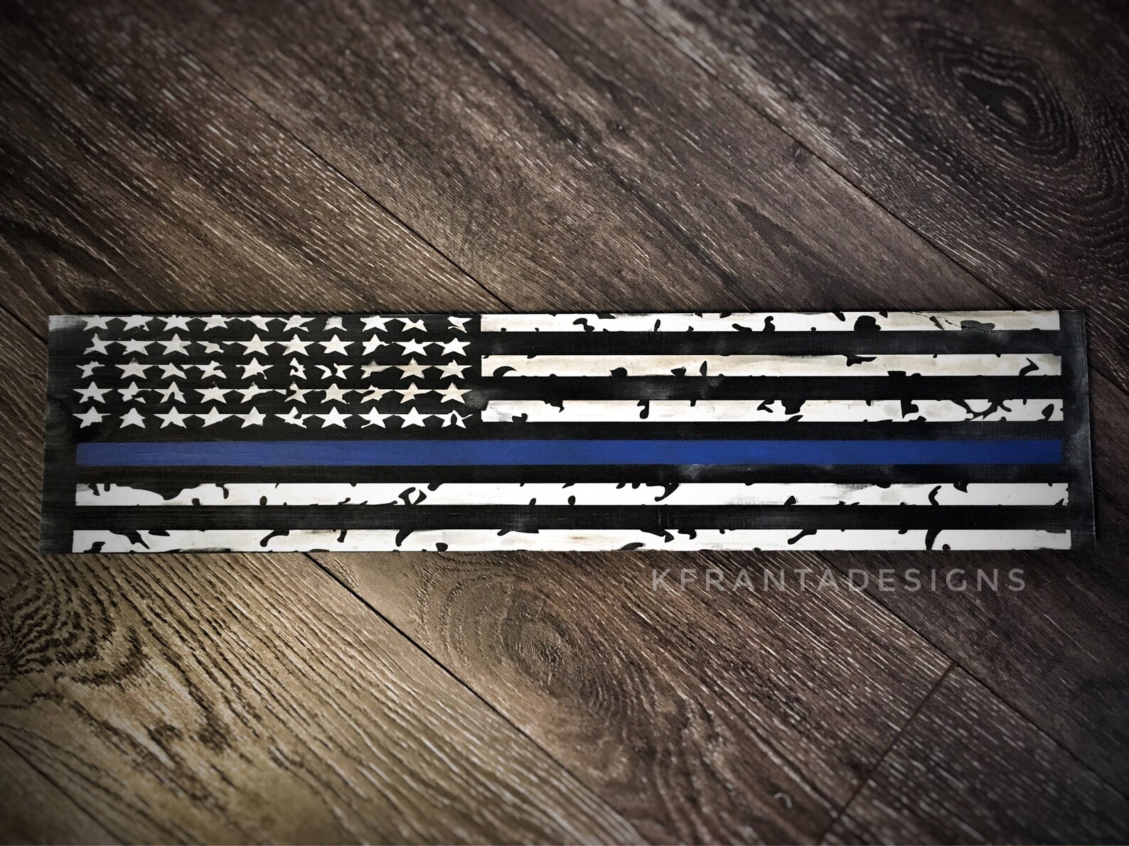 Thin Blue Line American Flag Distressed Wood Sign Police Officer ...
