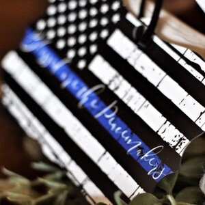 Blessed Are the Peacemakers Thin Blue Line Metal Ornament American Flag ...