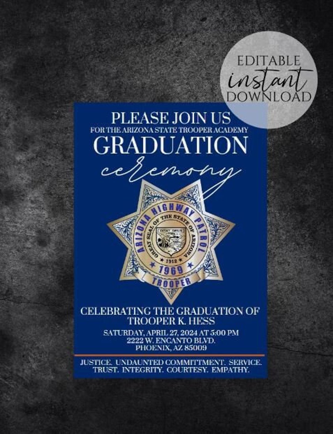 Personalized Arizona State Police Academy Graduation Invitation ...