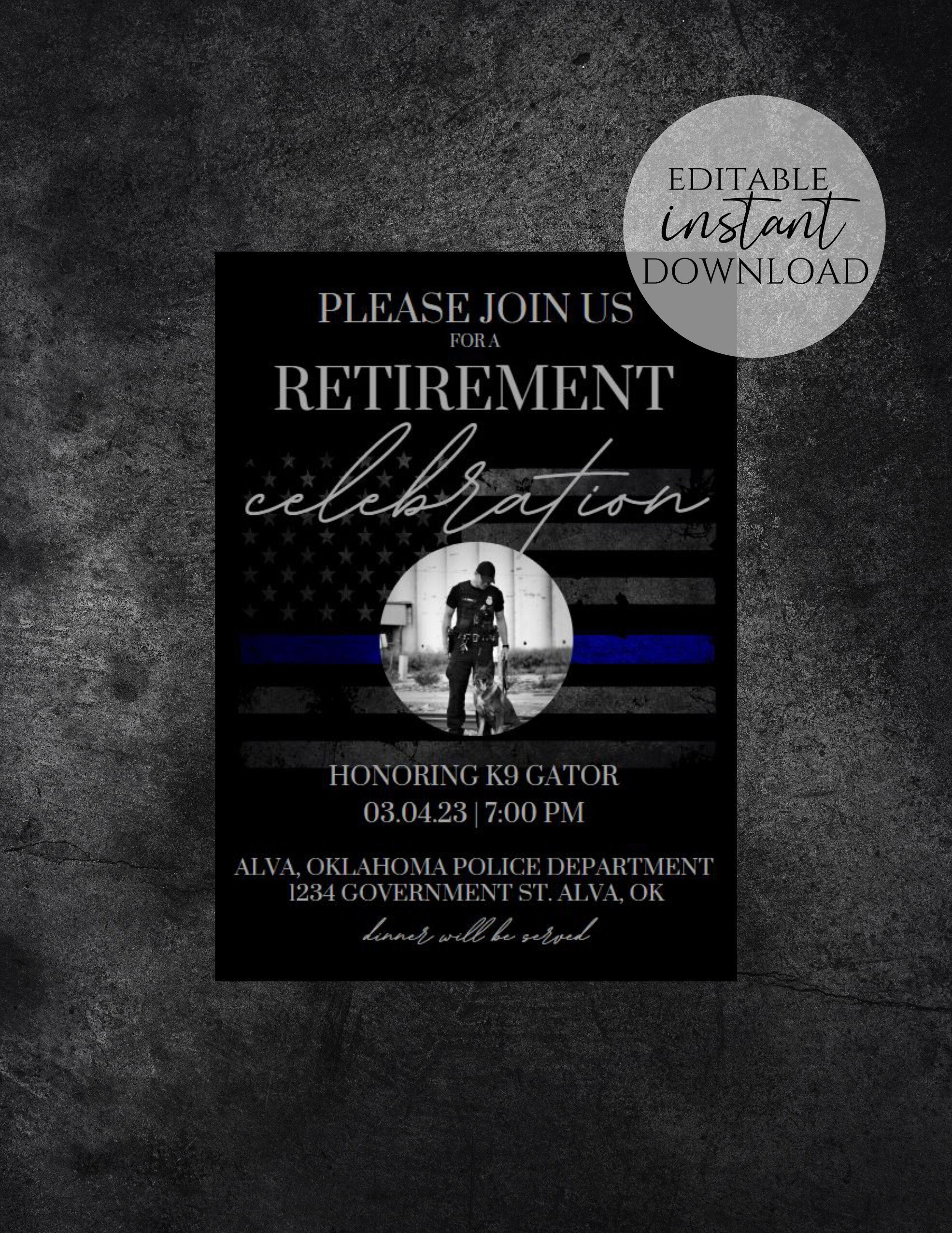 Personalized Police Retirement Invitation Template, Retirement Party ...