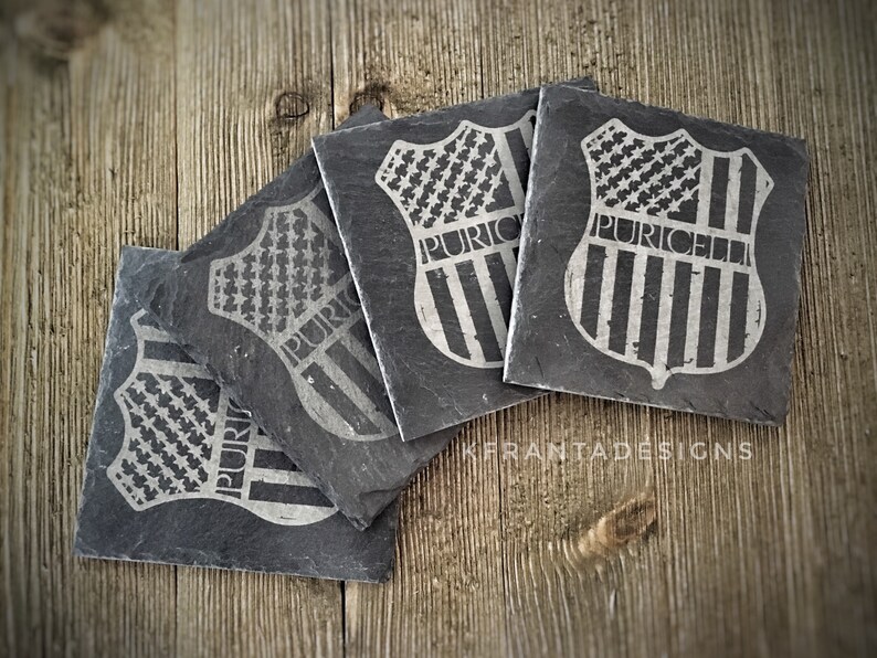 Law Enforcement Thin Blue Line Personalized Slate Coaster Set - Etsy