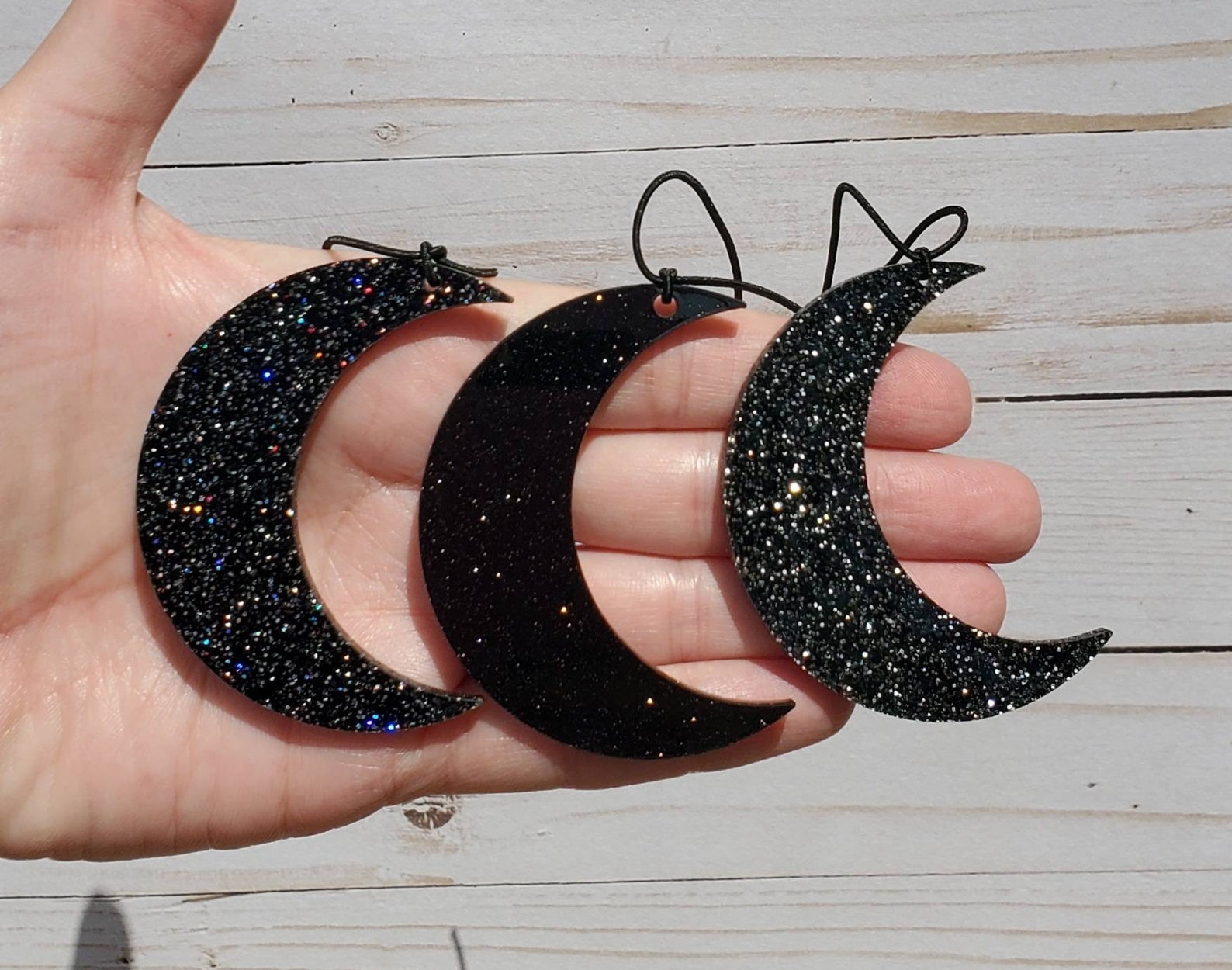 Shimmer black Moon Glitter Moon Moon Charm Moon rearview | Etsy