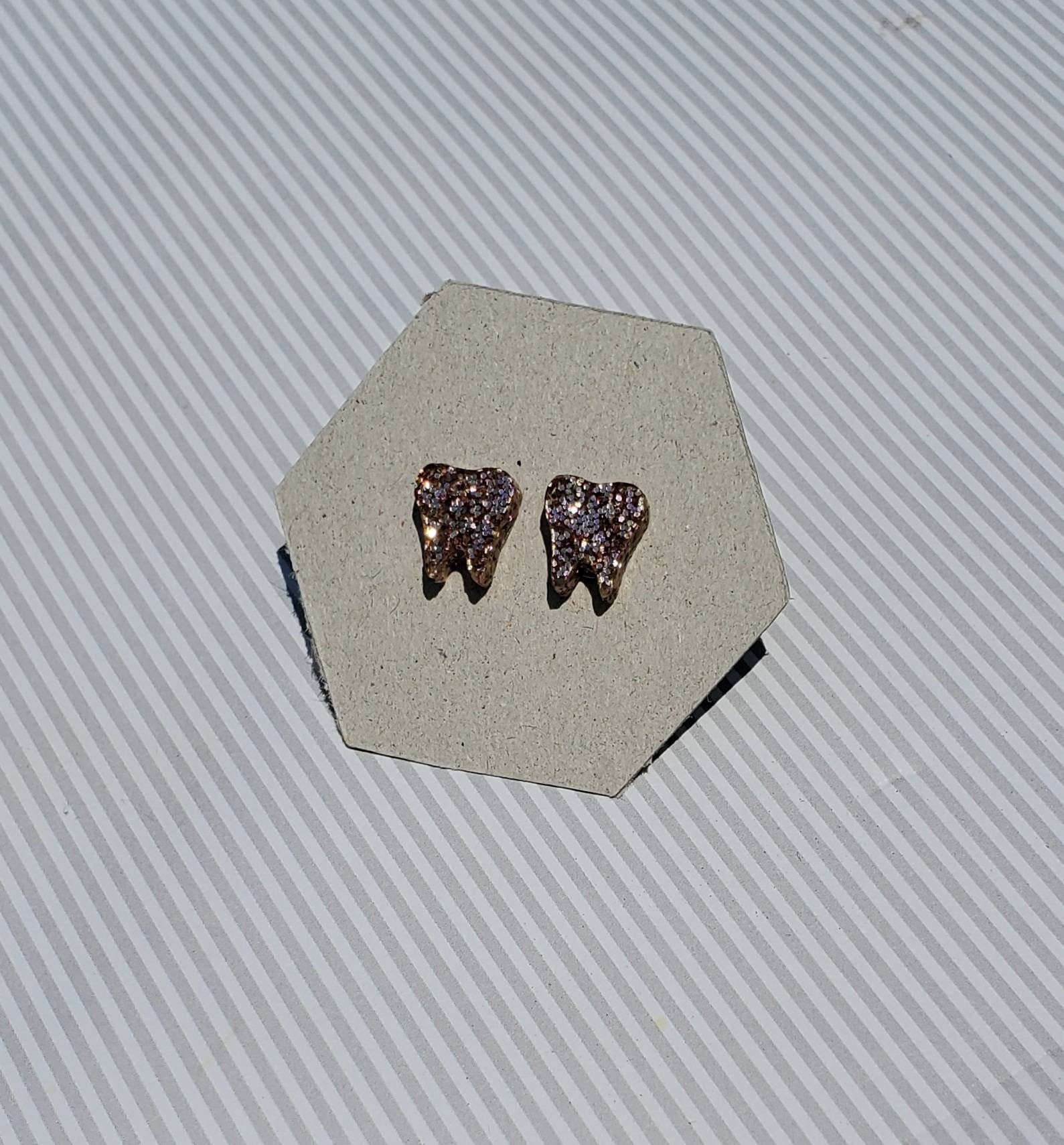 Glitter Rose Gold Tooth Earrings Tooth Stud Earring Dental - Etsy