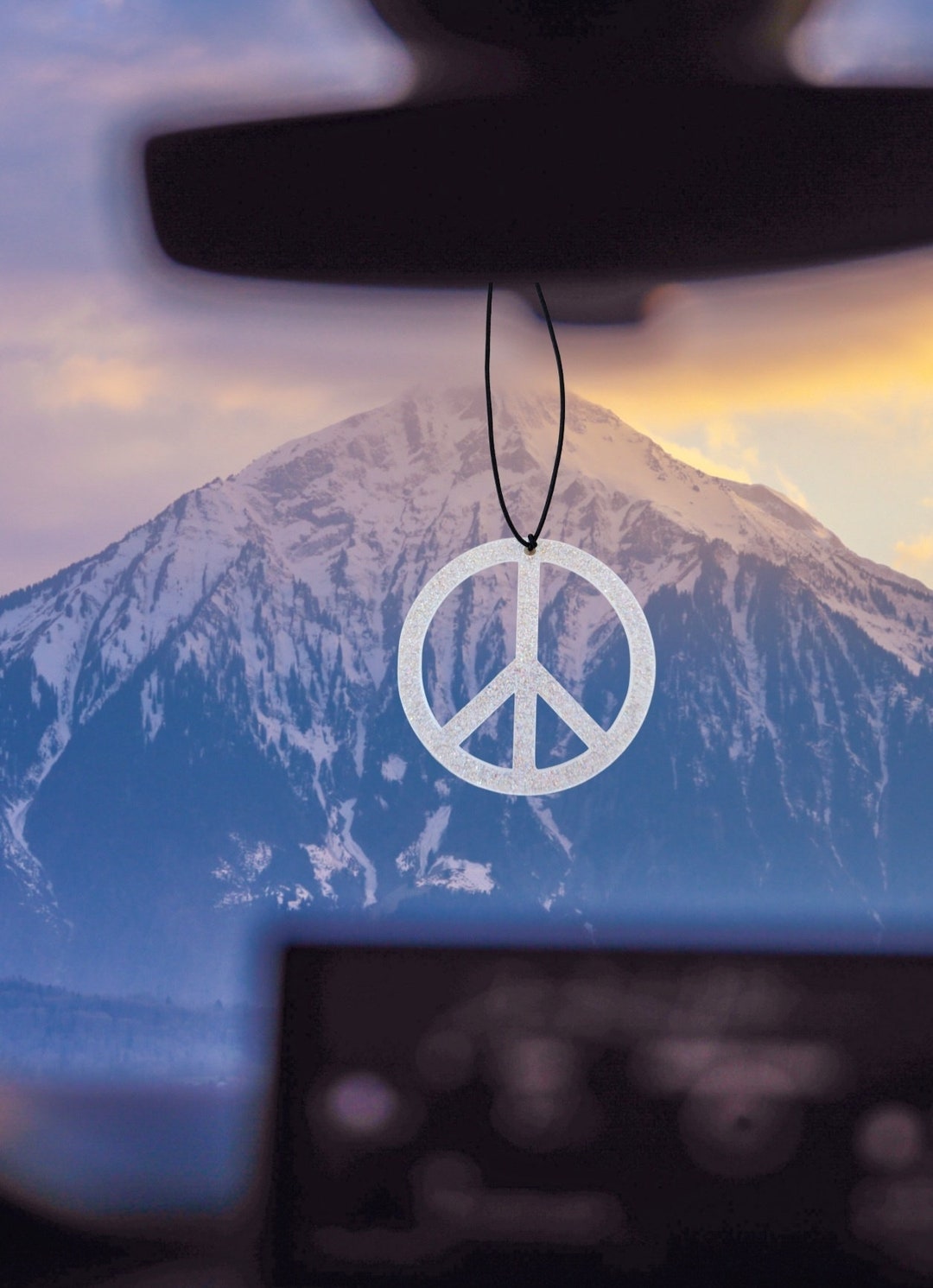 Glitter White Peace Sign Rear View Mirror, Peace Car, Car Accessory ...