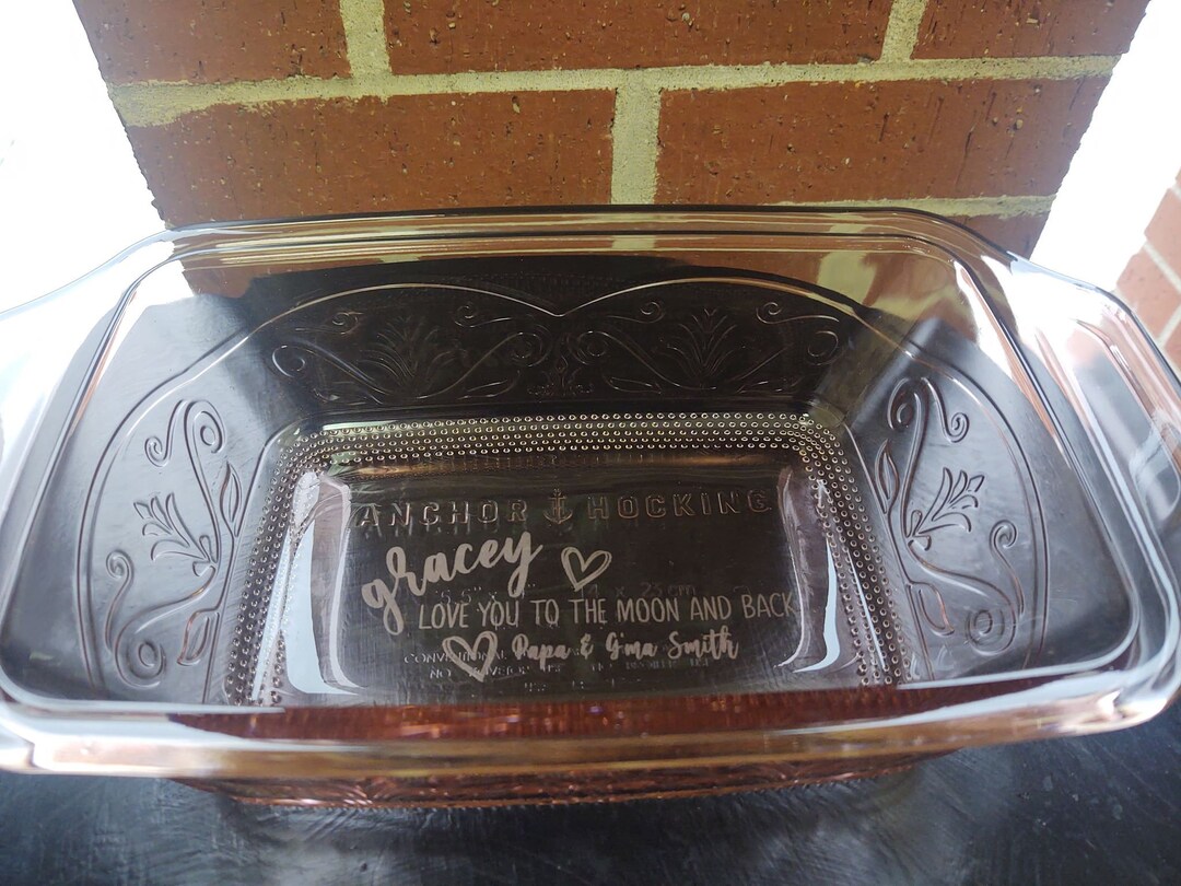 Baking Dish Glass Loaf Pan / 8x8 Pink Glass Bread Pan Laser Engraved ...