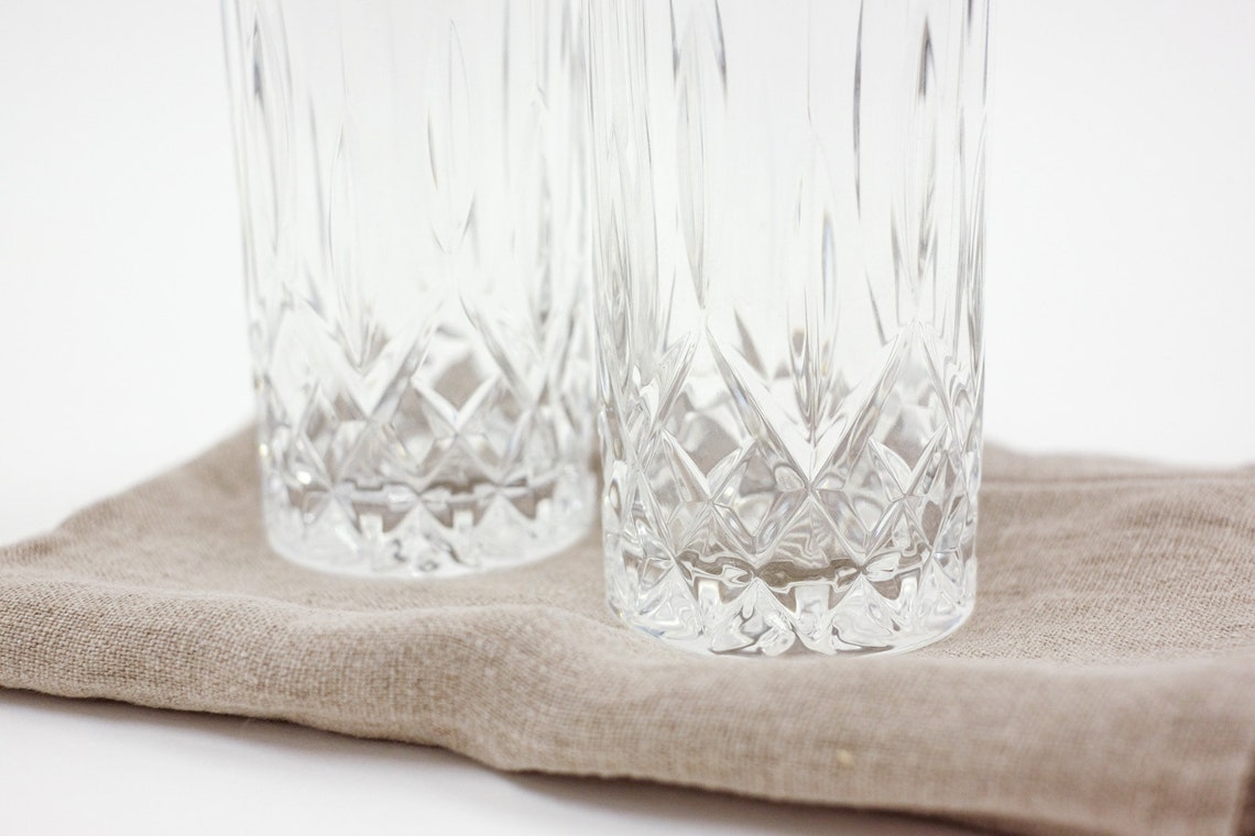 Hatched Cut Crystal Collins Glass Set - Etsy