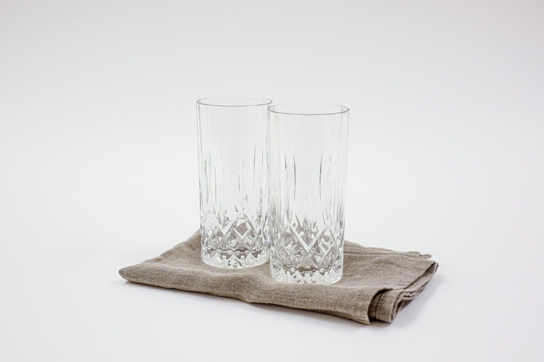 Hatched Cut Crystal Collins Glass Set - Etsy