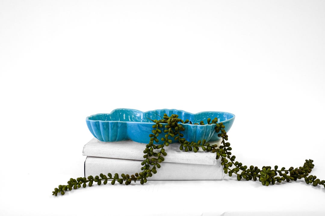 MCM 60's Turquoise Blue Bon Bon Shaped Ceramic Dish - Etsy