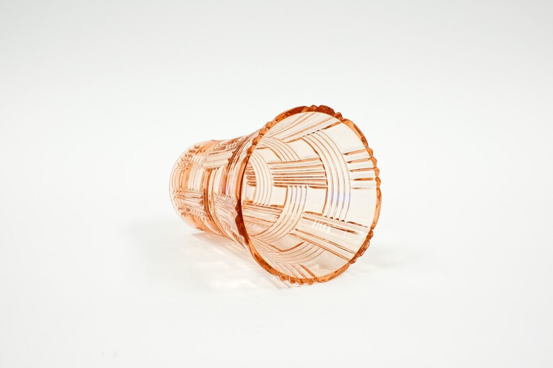 1930's Anchor Hocking Queen Mary Basketweave Pink Depression Glass Vase ...