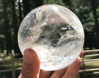 Beautiful 69mm Super Clear Quartz Sphere, Natural Water Clear Rainbow ...