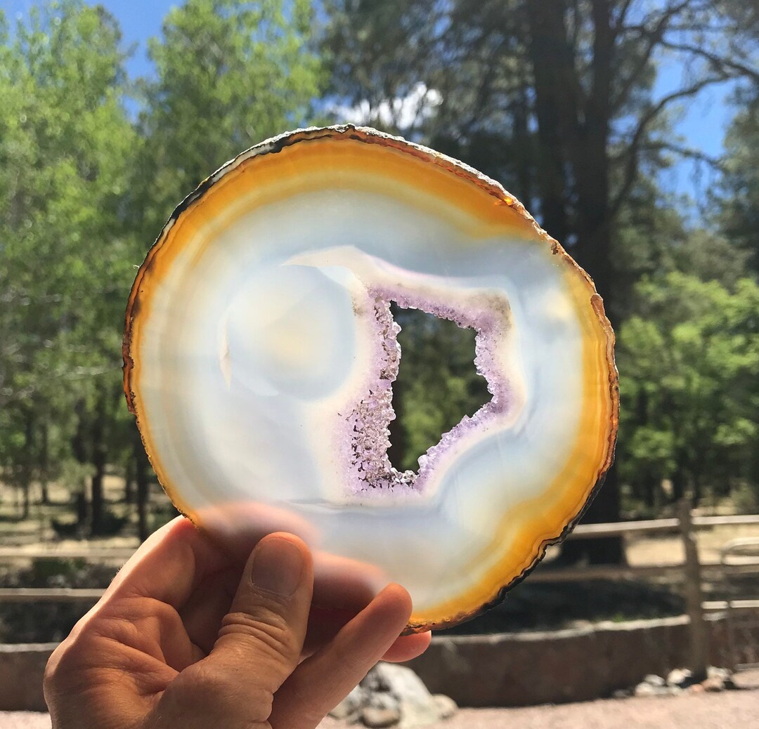 Brazilian Agate Geode Slice Lined With Amethyst Crystals - Etsy